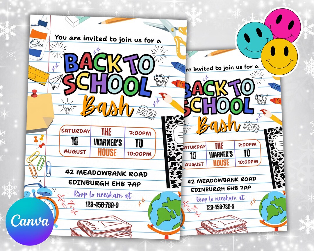 Editable Back to School Bash Flyer Template, Canva Invitation (digital ...