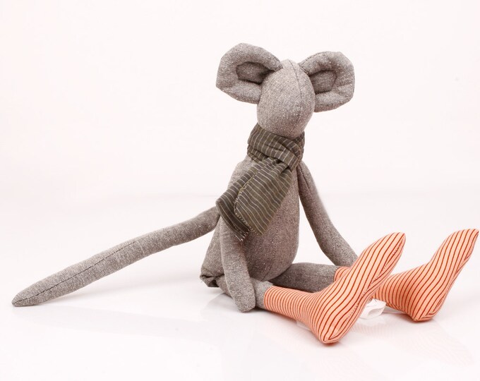 Upcycle Winter Mouse Doll - Light Gray Mouse Wearing Peach Stripes ...