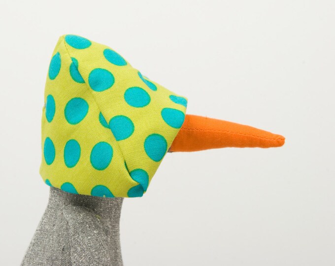 Plush Rare Species Gray Bird With Green Hat and Turquoise - Etsy
