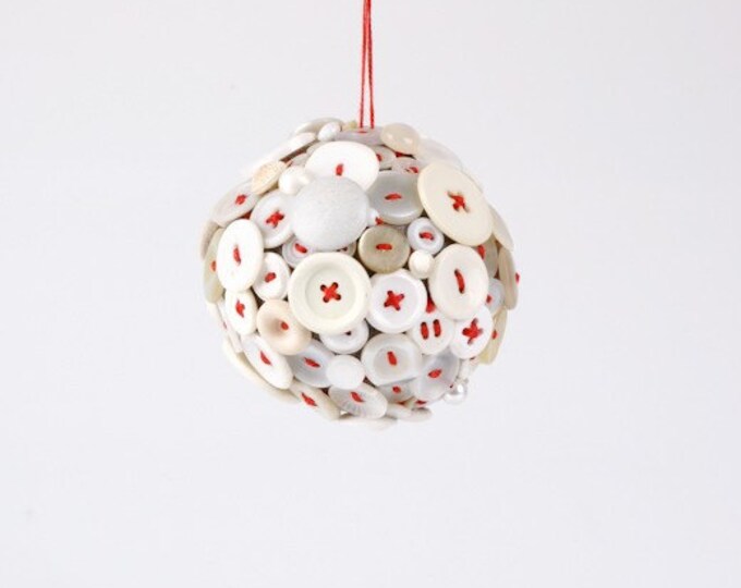 Handmade Singular Ball of White Button Collection With Red Embroidery ...