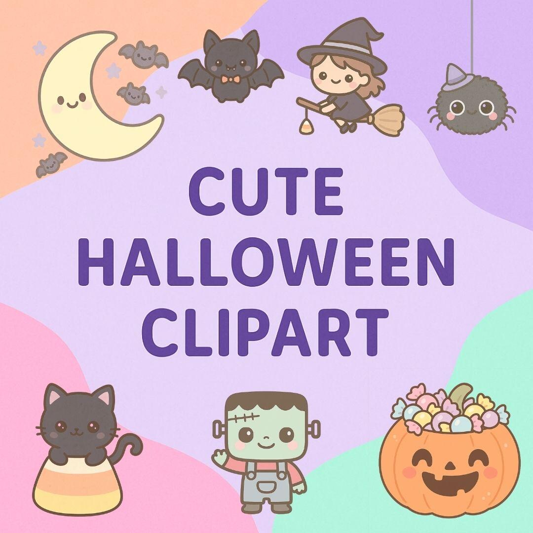 Cute Pastel Halloween Clipart Bundle – 20 PNG Images, Kawaii Ghosts ...