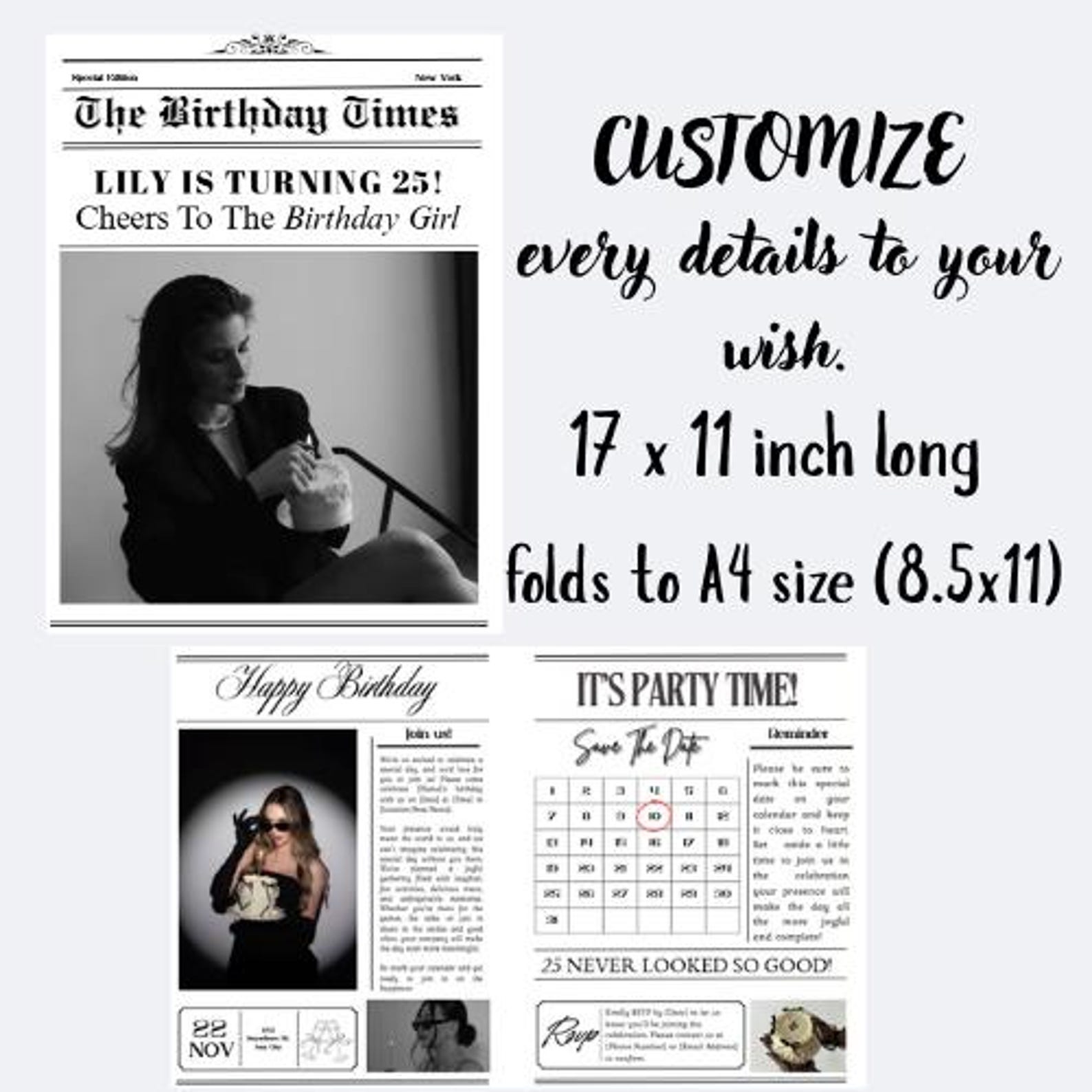 Editable Newspaper Birthday Card: Funny Printable Poster (digital ...