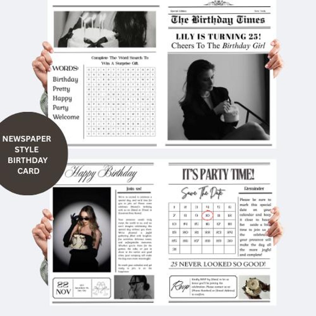 Editable Newspaper Birthday Card: Funny Printable Poster (digital ...