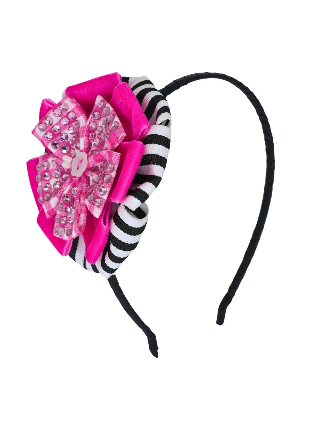 KIYUT, Velvet and Gingham Jeweled Flower Statement Headband - Pink - Etsy