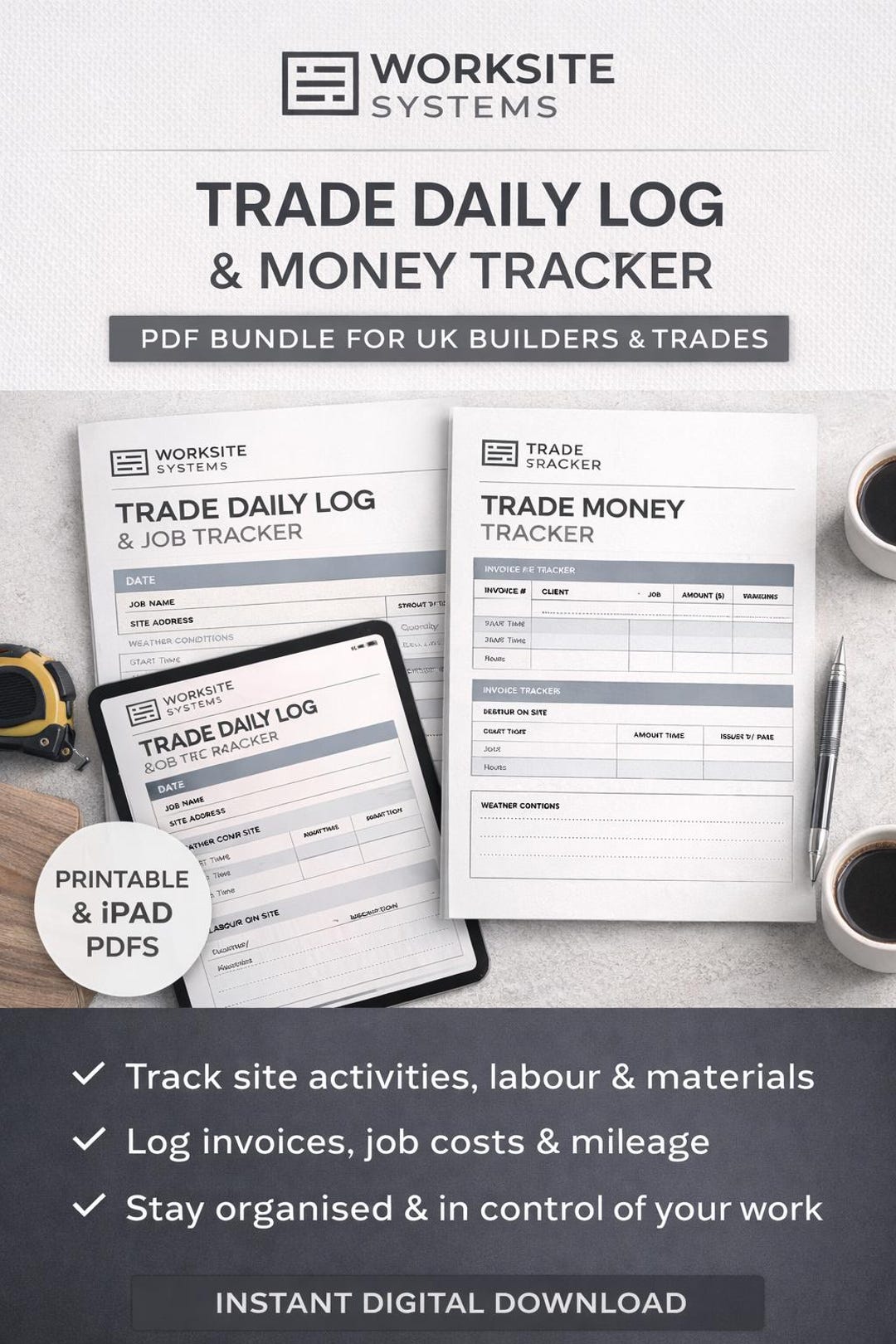 Trade Daily Log & Money Tracker | UK Builders PDF Bundle - Etsy