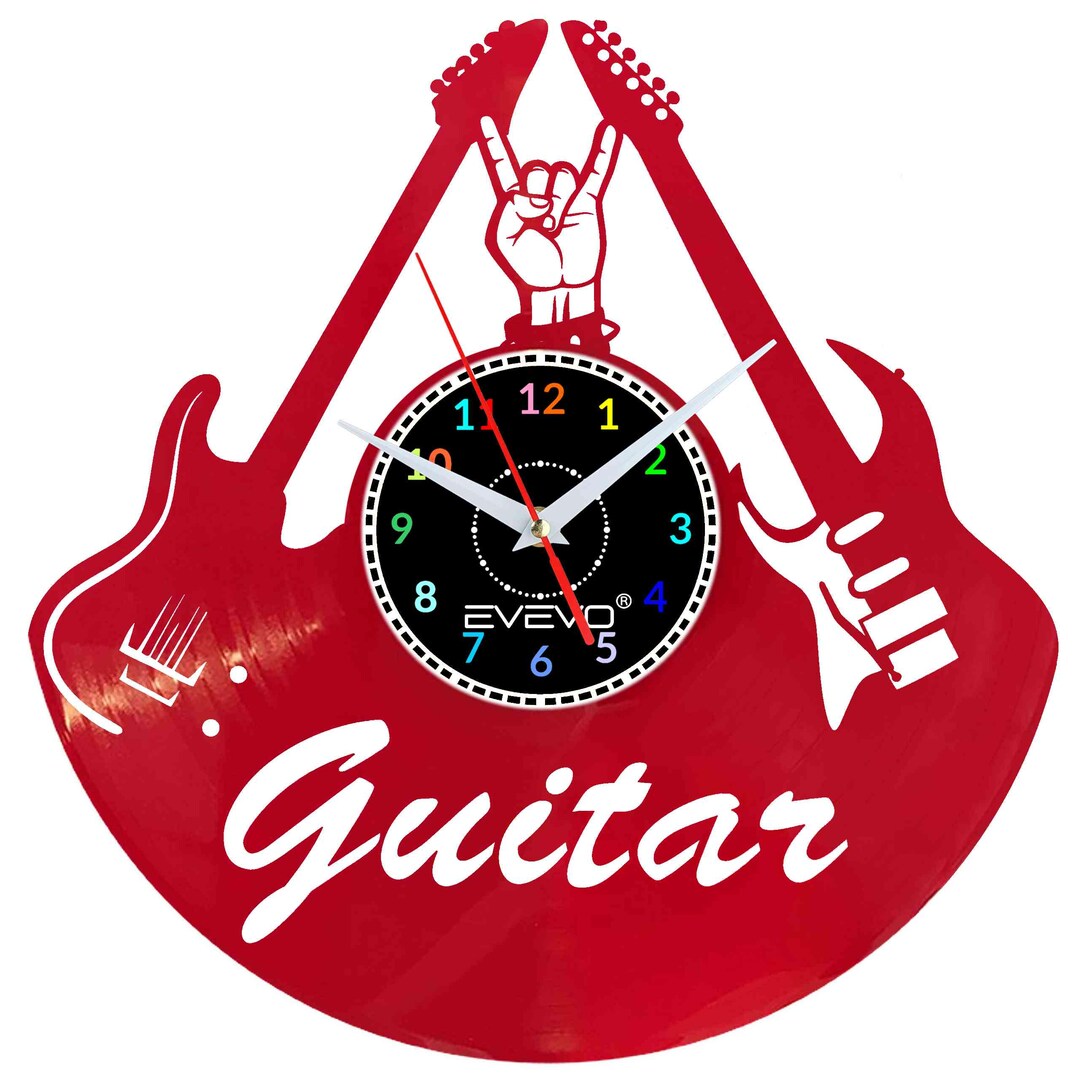 Guitar Rock N Roll Wall Clock Vinyl Record Colorful Background Art Gift ...