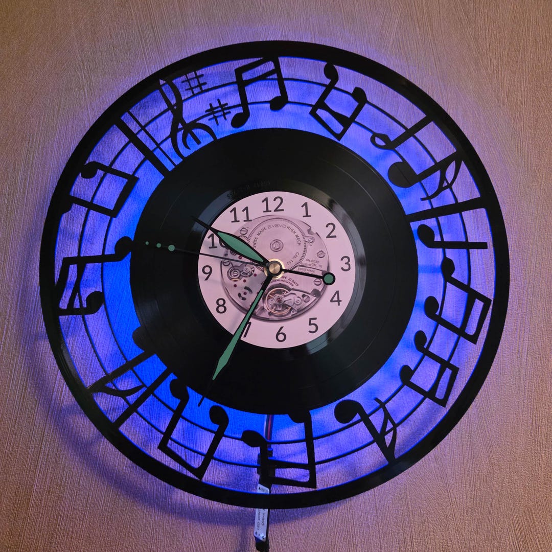 Music Sheet Wall Clock Wall Clock Vinyl Record Colorful Background Wood ...