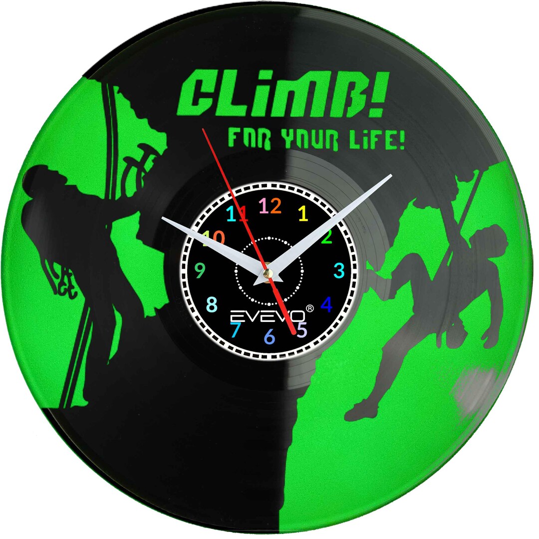 Glow-in-the-dark Mountain Climbing Vinyl Record Clock - Handmade Alpine ...