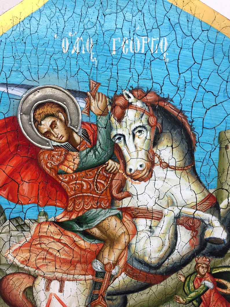 Saint George Hand Painted Unique Icon With Sterling Silver - Etsy