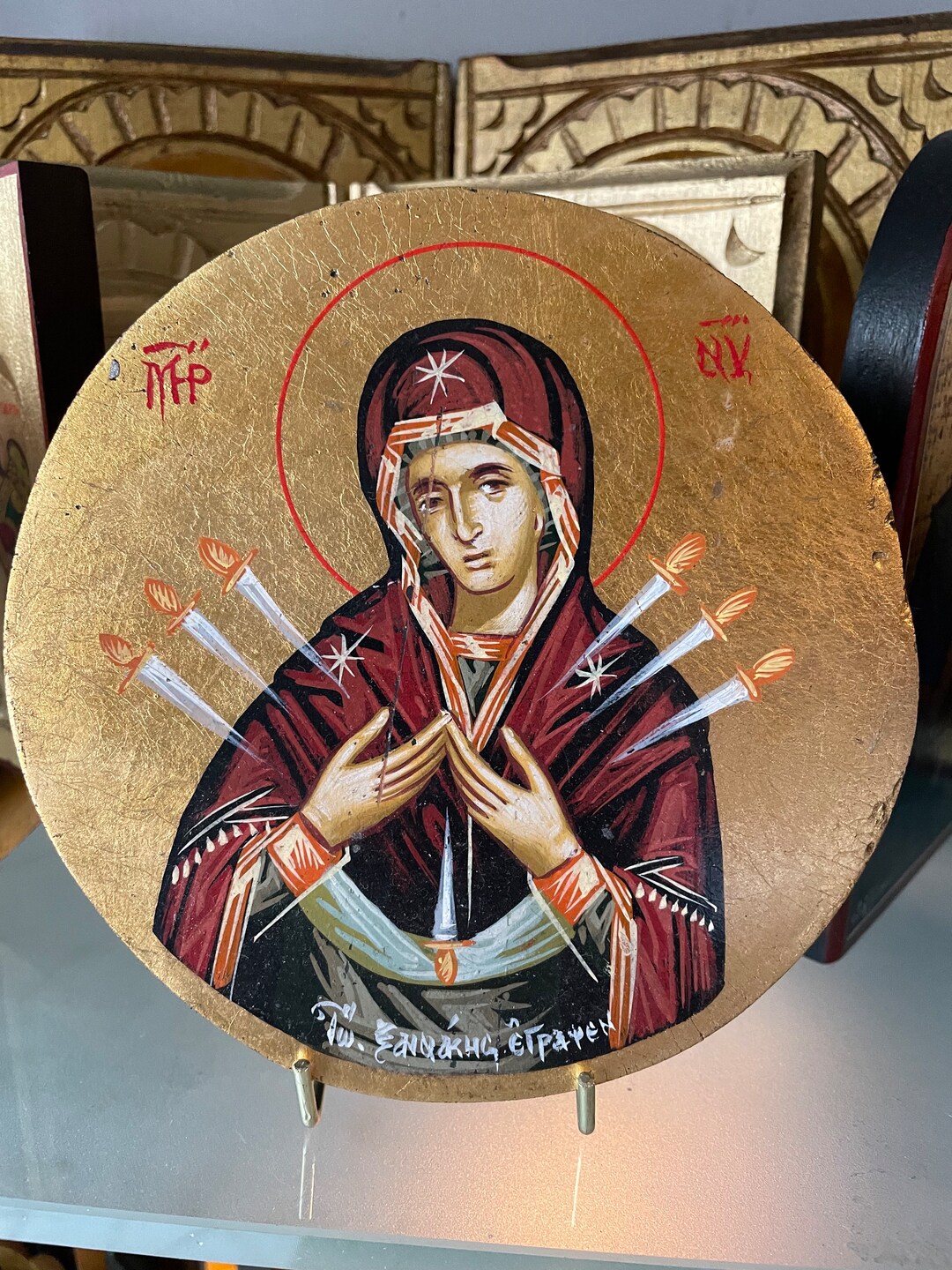 Hand Made Byzantine Theotokos Holy Virgin Mary Hand Painted Wooden Icon ...