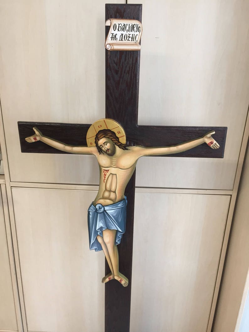 Hand Painted Byzantine Orthodox Christ Corpus on Wooden Cross | Etsy