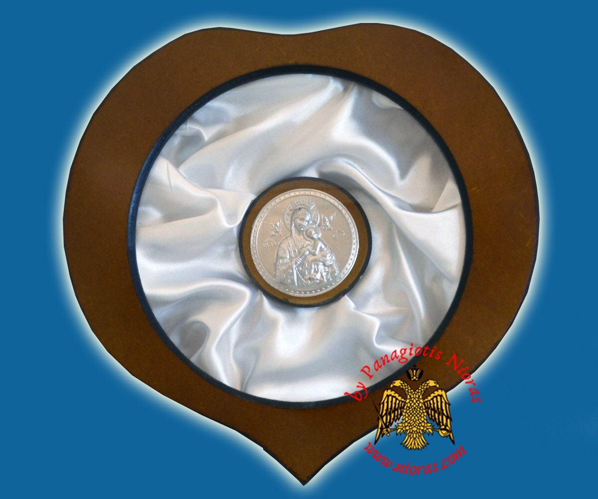 Wooden Wedding Crown Case With Orthodox Theotokos Round Metal Image in ...