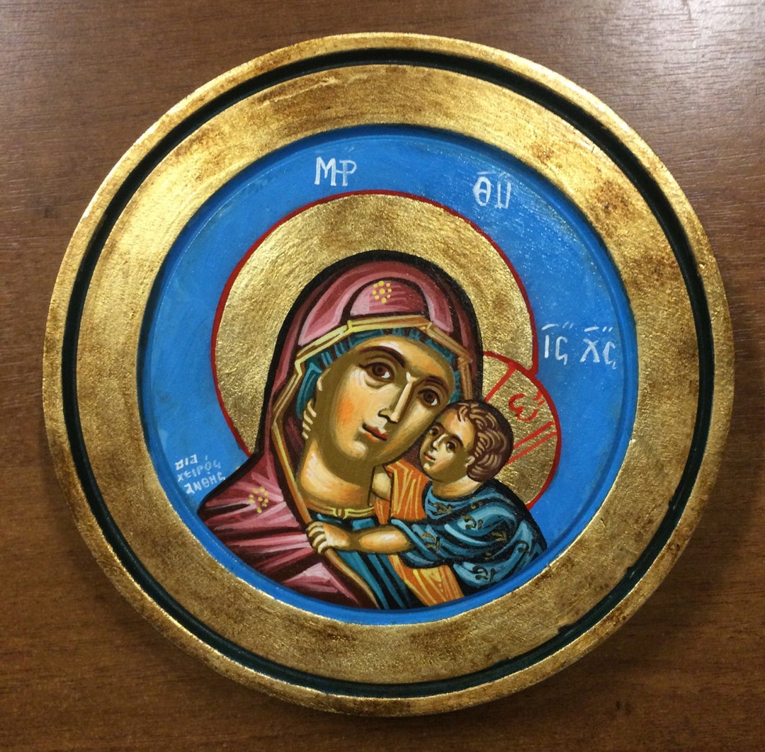 Hand Made Byzantine Theotokos Holy Virgin Mary Hand Painted Wooden Icon ...