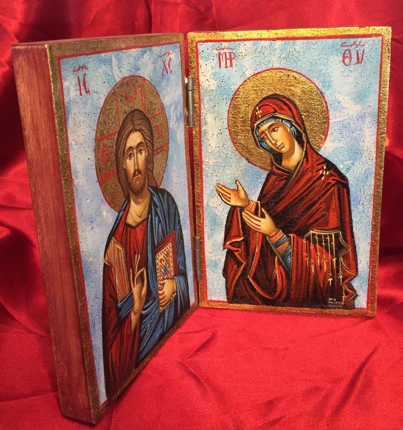 Hand Painted Orthodox Diptych Theotokos & Christ Wooden Hand - Etsy