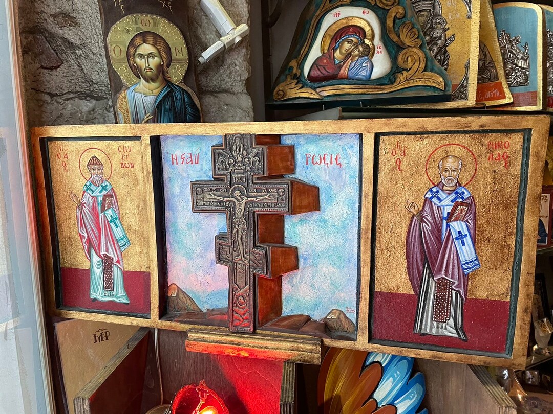 Orthodox Wooden Hand Painted Triptych Holy Icon 50x27cm - Etsy