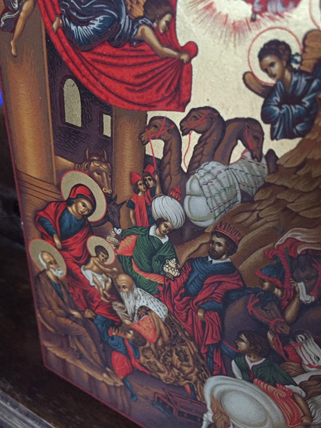 Vintage Holy Wooden Icon Christ Adoration of Wise Men in Canvas 20x26cm ...