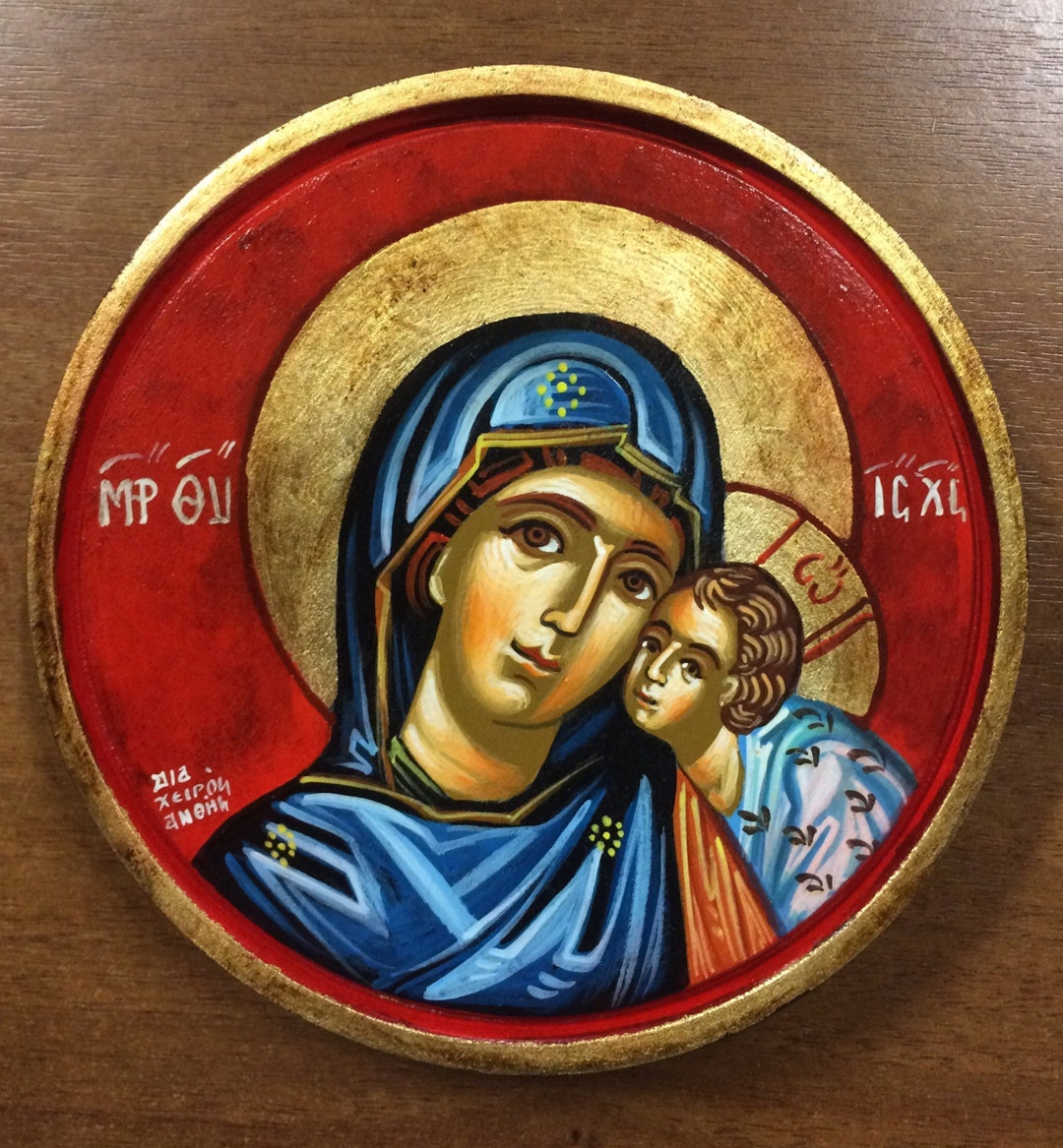 Hand Made Byzantine Theotokos Holy Virgin Mary Hand Painted Wooden Icon ...