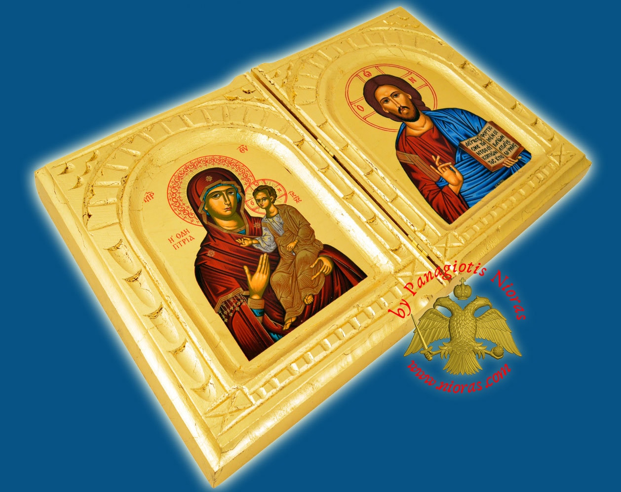 Orthodox Diptych with Canvas Holy Icons on Golden Hand Carved | Etsy