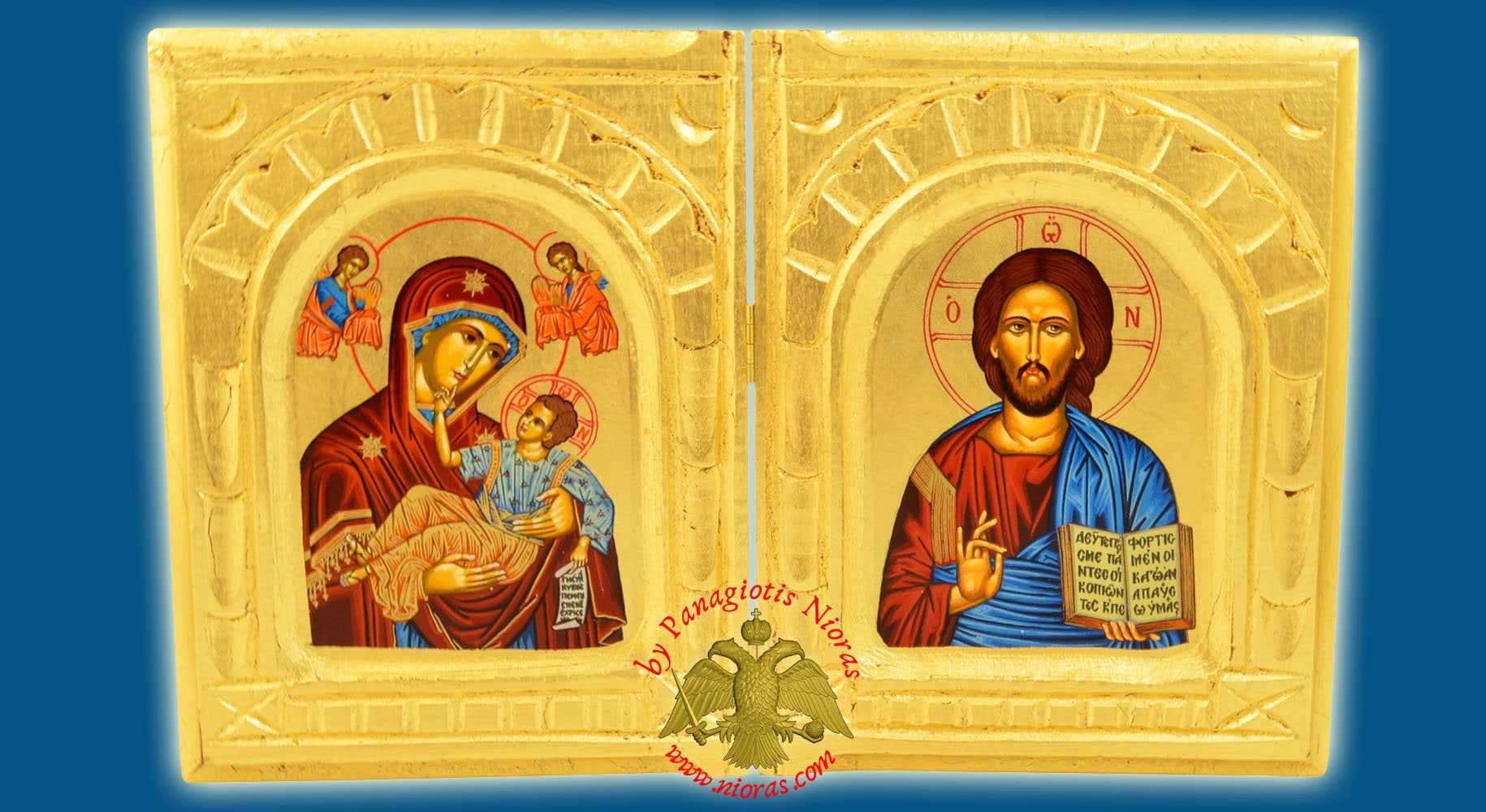 Orthodox Diptych With Canvas Holy Icons on Golden Hand Carved - Etsy UK