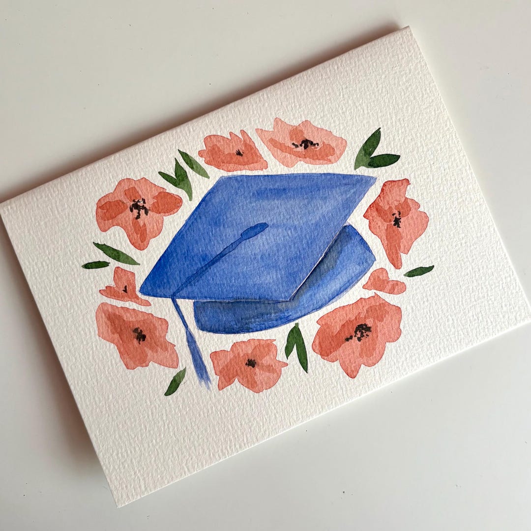 Graduation Card Hand Painted Watercolor, Custom, Original, Grad Cap ...