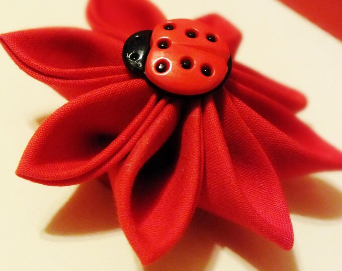 Kanzashi Flower Hair Clip Red Fabric With Lady Bug Button - Etsy