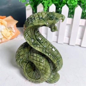 Ophiolite Crystal Snake Carving, Green Crystal Animal, Serpent Reptile ...