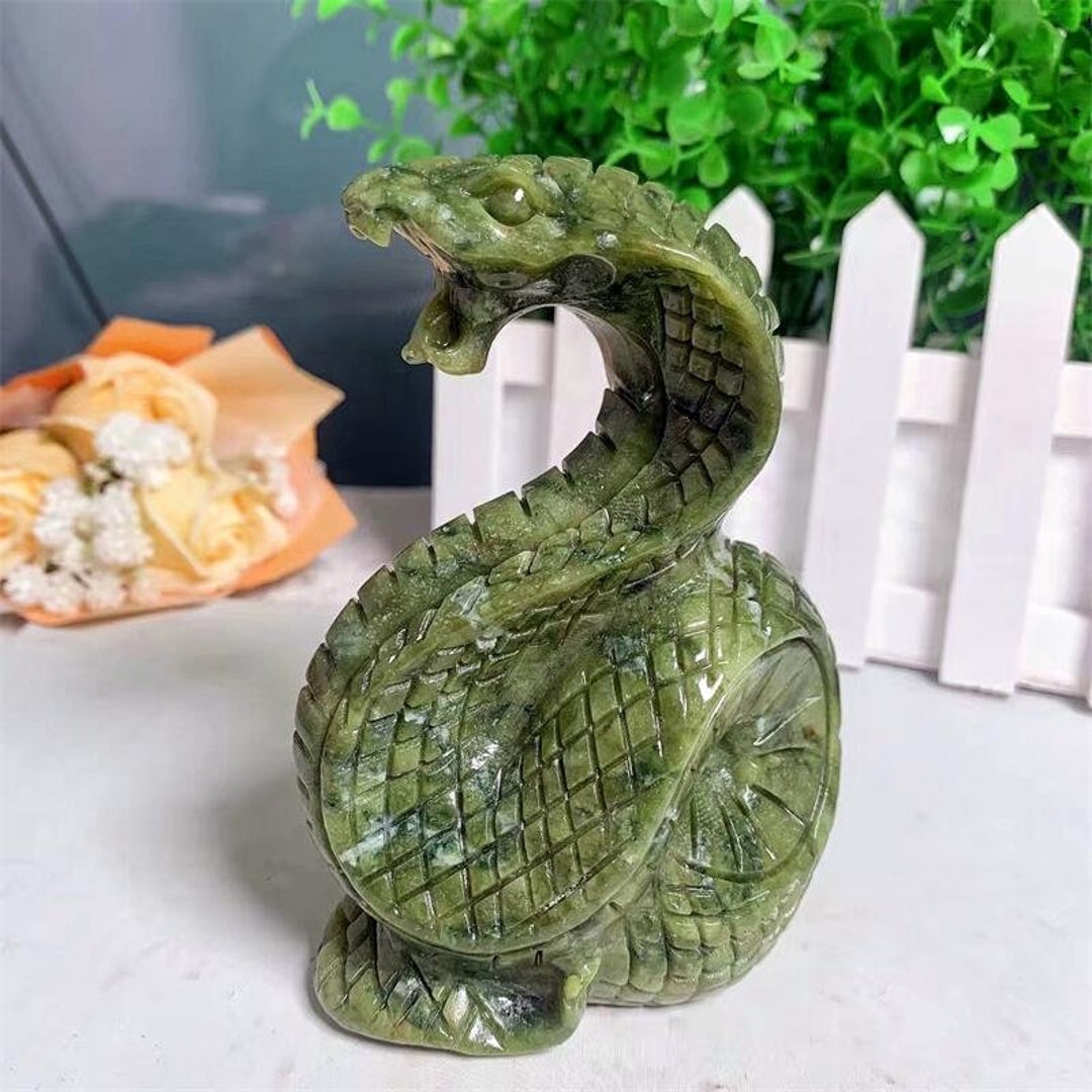 Ophiolite Crystal Snake Carving, Green Crystal Animal, Serpent Reptile ...
