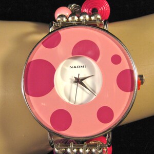 Bracelet Watch, Pink, Rose, Silver, Stretch, Polka Dot, Glass, Crystal ...