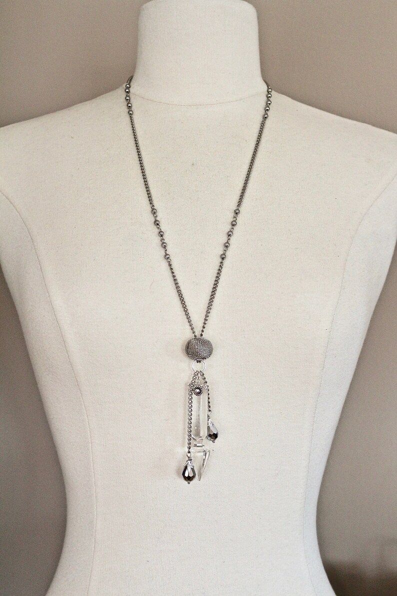 Silver Tassel Necklace Vintage Chandelier Crystal Statement - Etsy