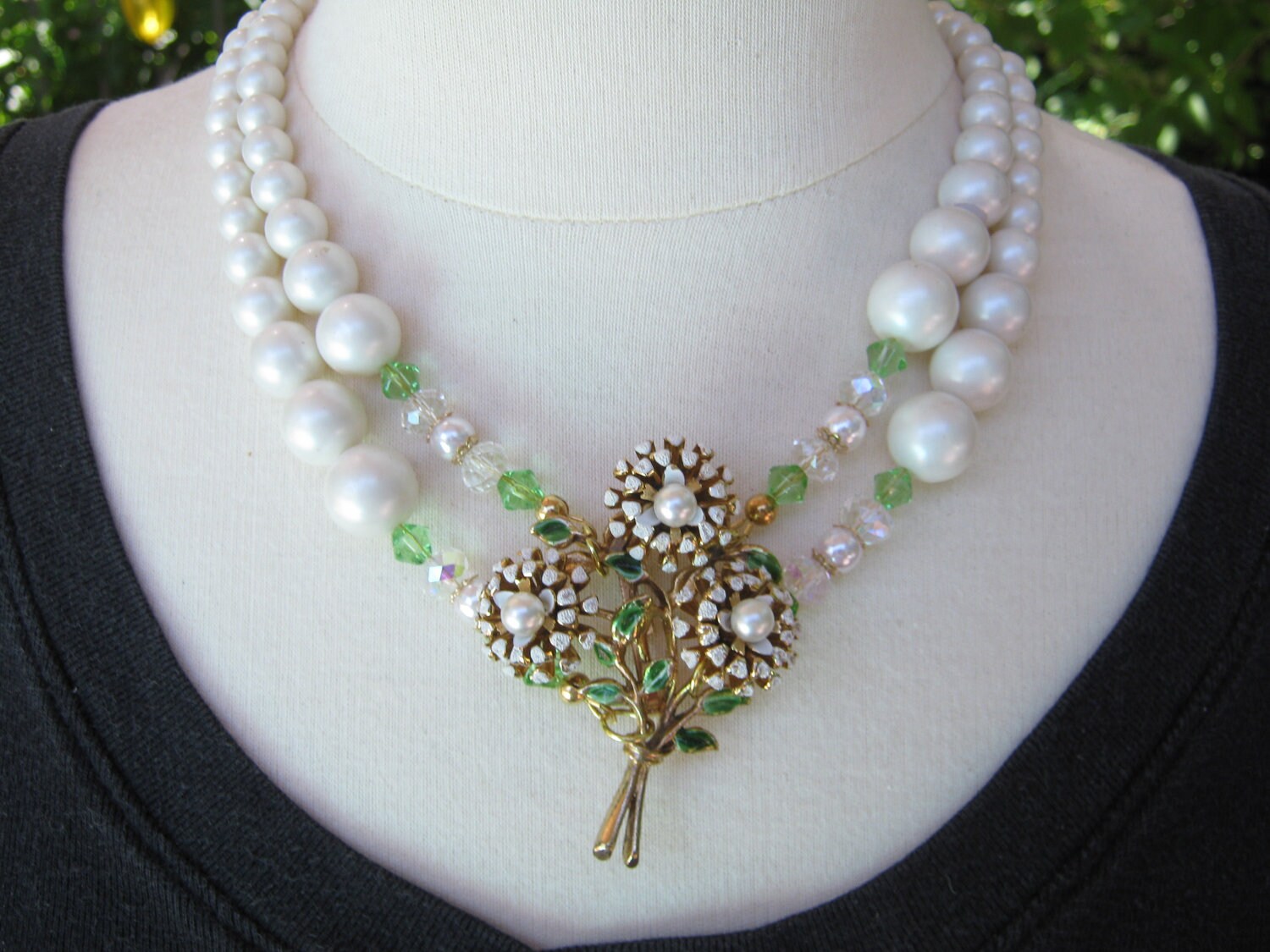 Statement Necklace Reclaimed Vintage Pearl Bib Enamel - Etsy