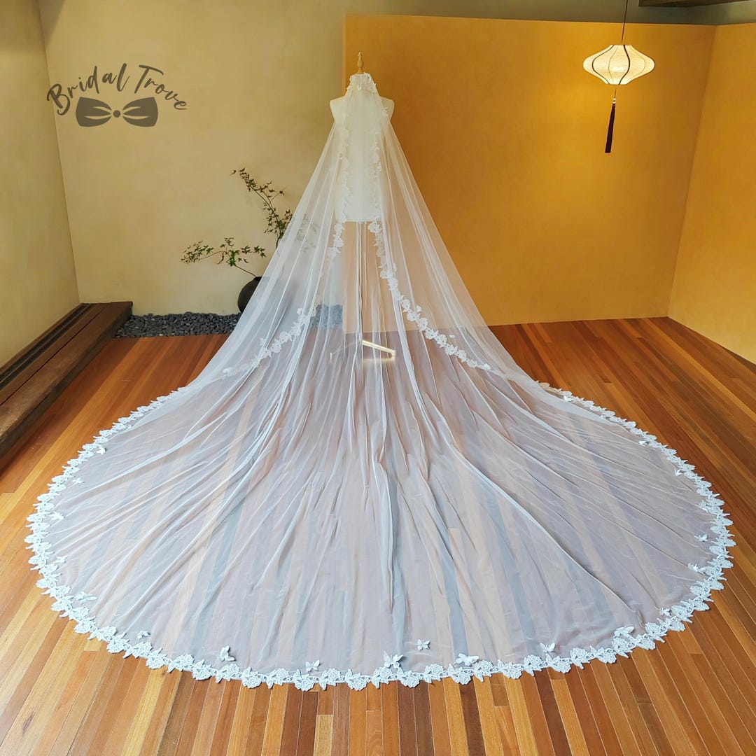 Butterfly Veil, Wedding Veil, Whole Circle Lace Veil, Flower Wedding ...