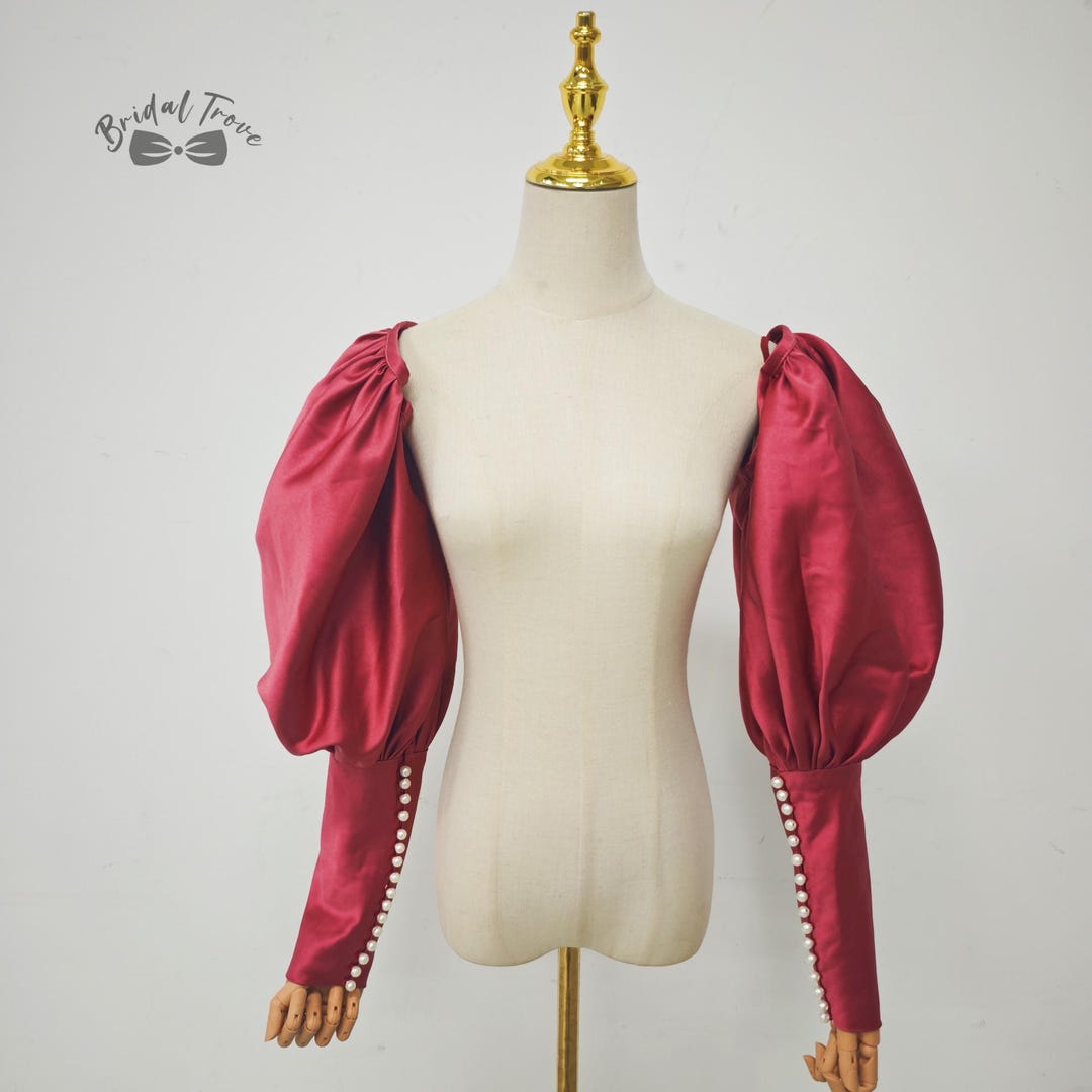 Wine Red Pearl Bridal Sleeves: Vintage Satin Bell, Detachable Wedding ...