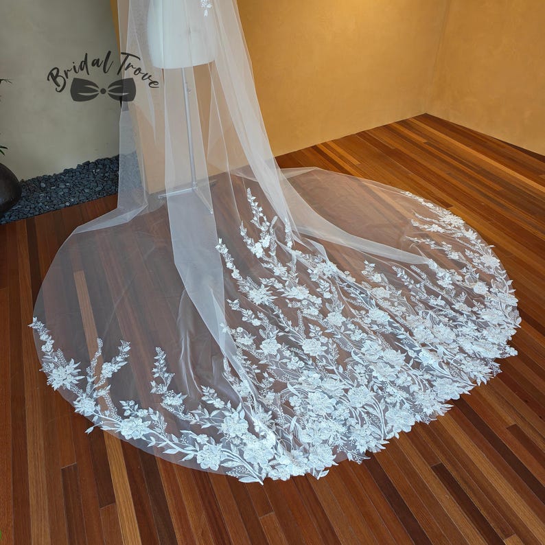 Fancy Floral Veil, Sequined Wedding Veil, Ivory Veil, Handmade Lace ...