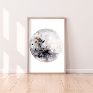 Silver Moon Print | Full Moon Poster Art Wall Decor Watercolor Painting ...