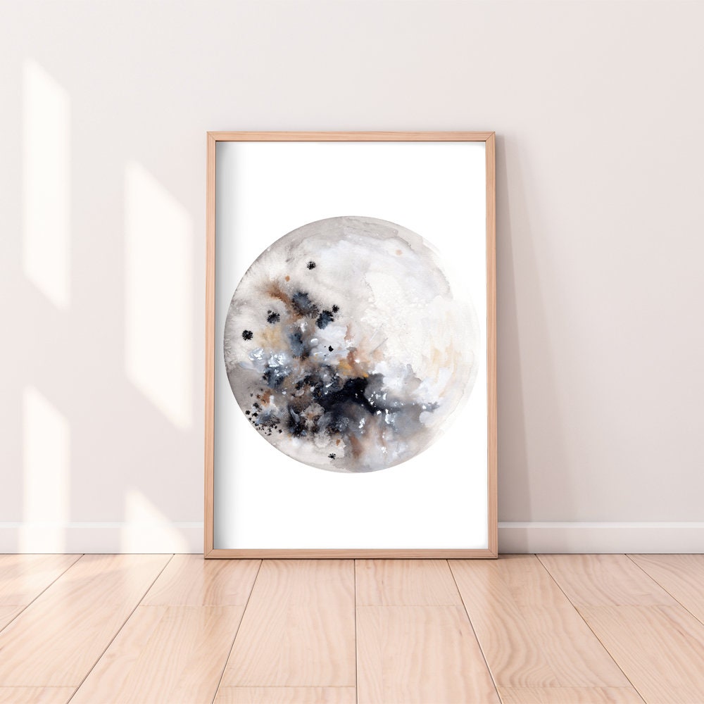 Silver Moon Print Full Moon Poster Art Wall Decor Watercolor - Etsy UK