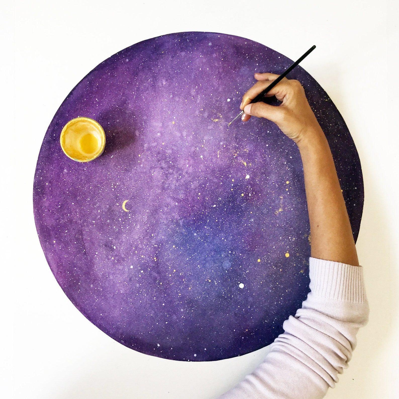 Purple Galaxy Moon Wall Art Lunar Print Purple Gold Moon - Etsy