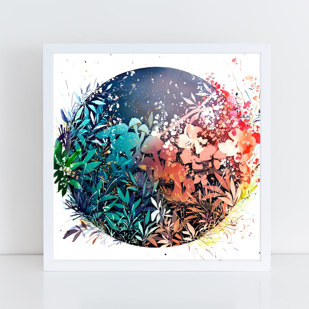 Mushroom Spirit Full Moon Art Print | Whimsical Fungi Enchanting ...