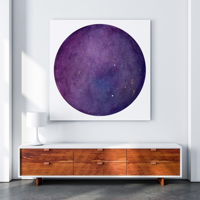 Purple Galaxy Moon Wall Art Lunar Print Purple Gold Moon - Etsy