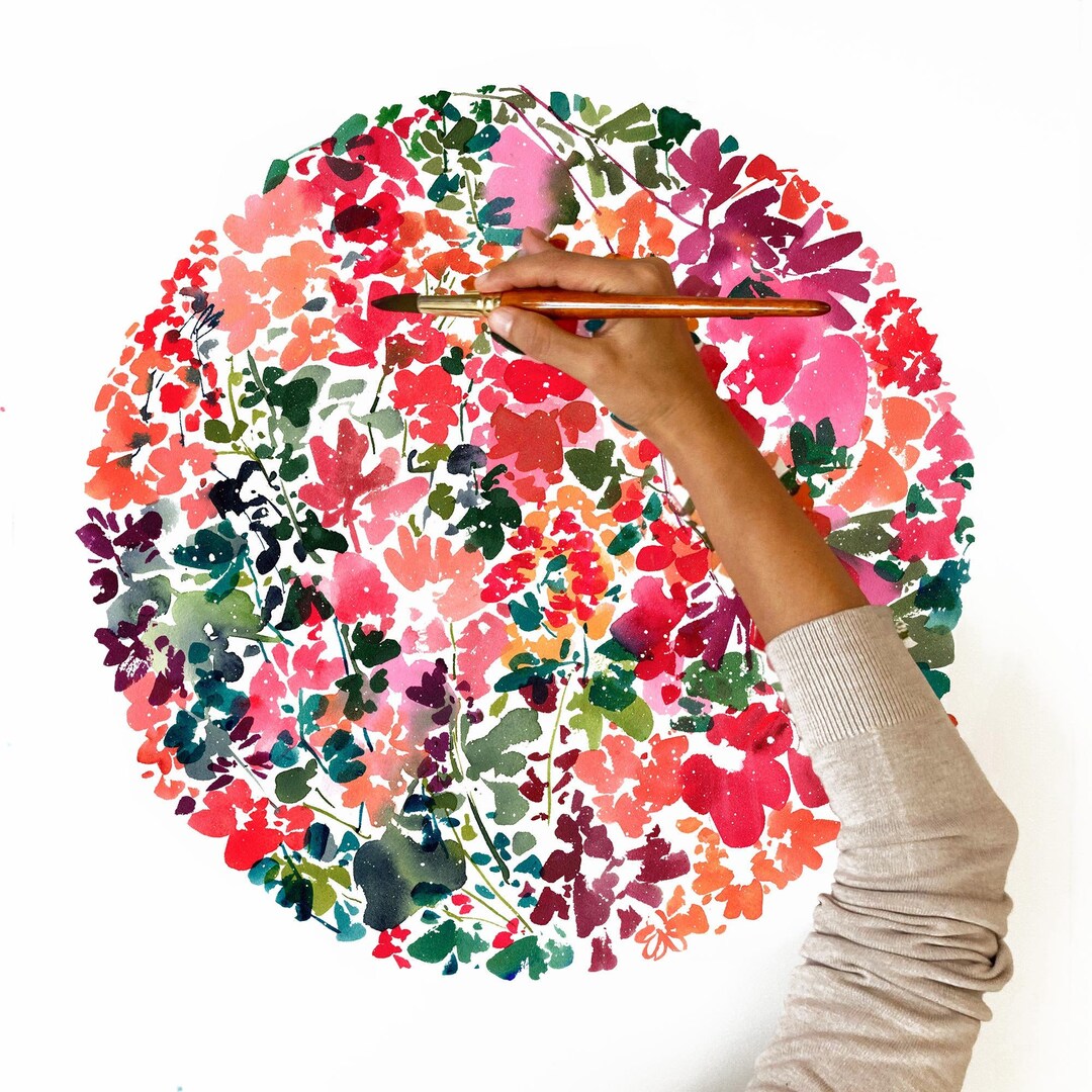 Spring Moon Art Print | March Full Moon Art Circle Pink Fuchsia Purple ...