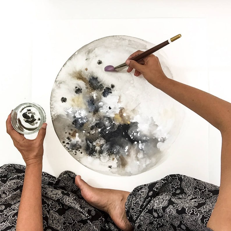 Silver Moon Print | Full Moon Poster Art Wall Decor Watercolor Painting ...