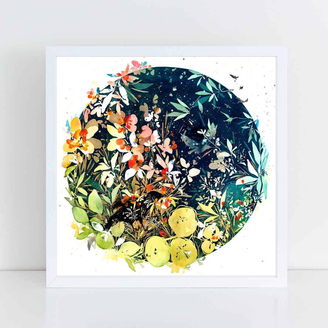 Shy Crow and the Humming Bird Art Print | Black Crow Nasturtium Leaves ...
