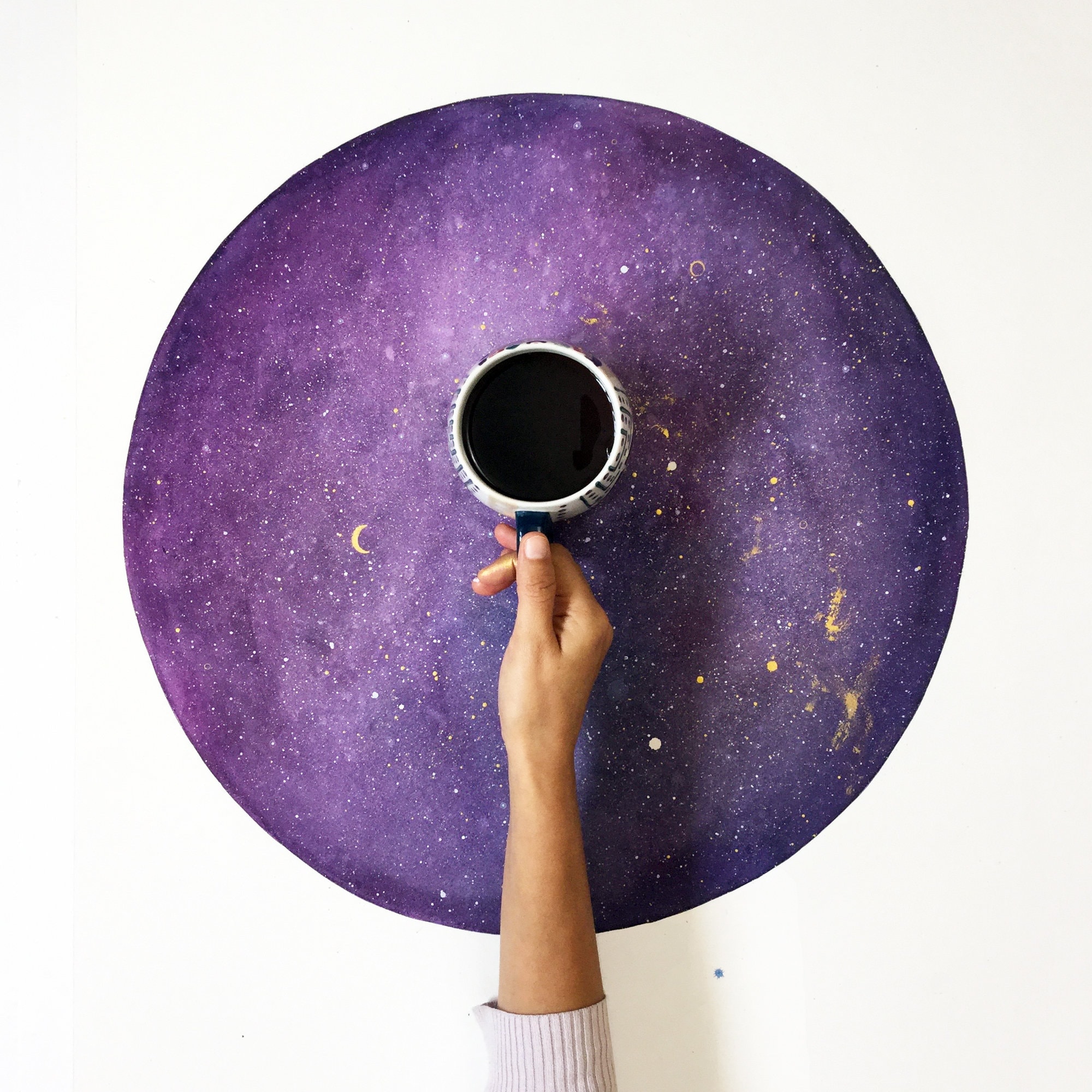 Purple Galaxy Moon Wall Art Lunar Print Purple Gold Moon | Etsy