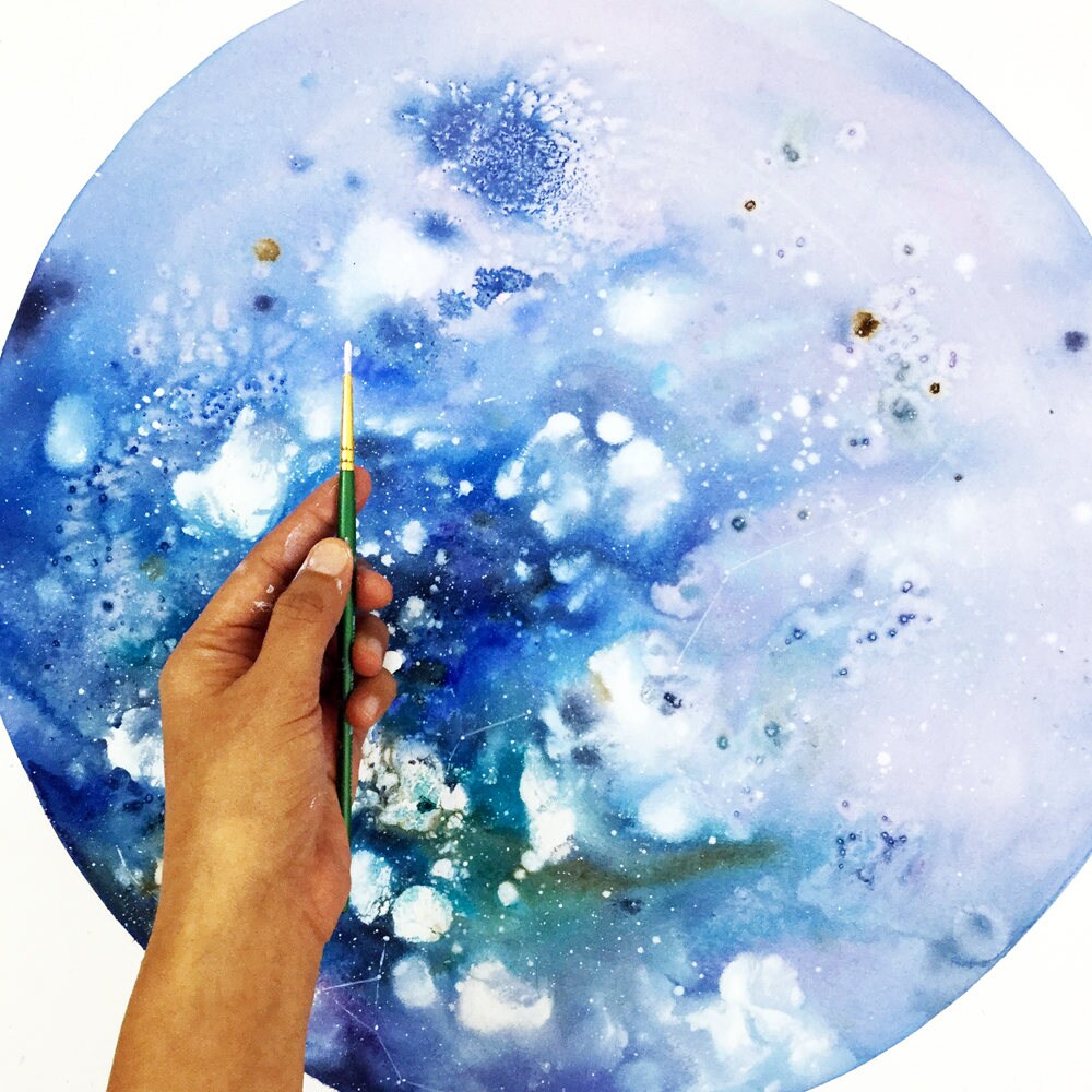 Super Blue Moon Print. Blue Supermoon Watercolor. Lunar Wall Art ...
