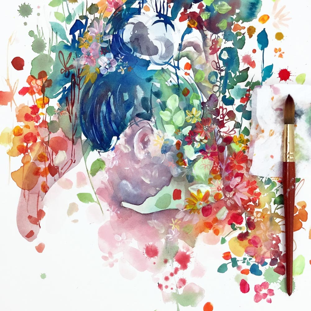 Plant Lady Botanical Woman Art Print Flowers Watercolor - Etsy UK