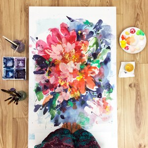 Cosmic Hug Art Print | Large Wall Art | Modern Floral Watercolor ...