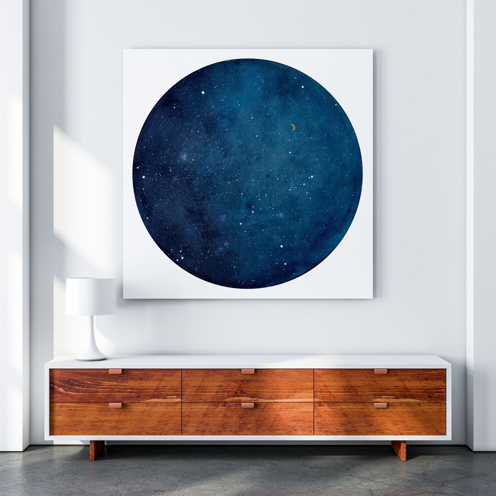 Blue Galaxy Moon Art Print Blue Wall Art Celestial Night Sky - Etsy