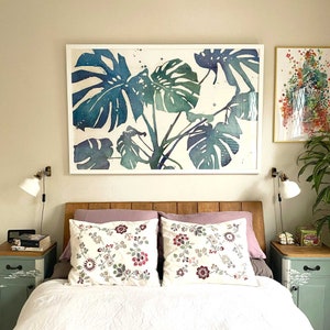 Blue Monstera Plant Art Print | Giant Blue Monstera Watercolor Wall Art ...