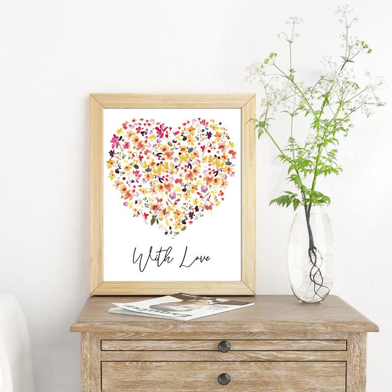 Floral Heart Love Print | Love Heart Art Print Gift Valentines Day Love ...
