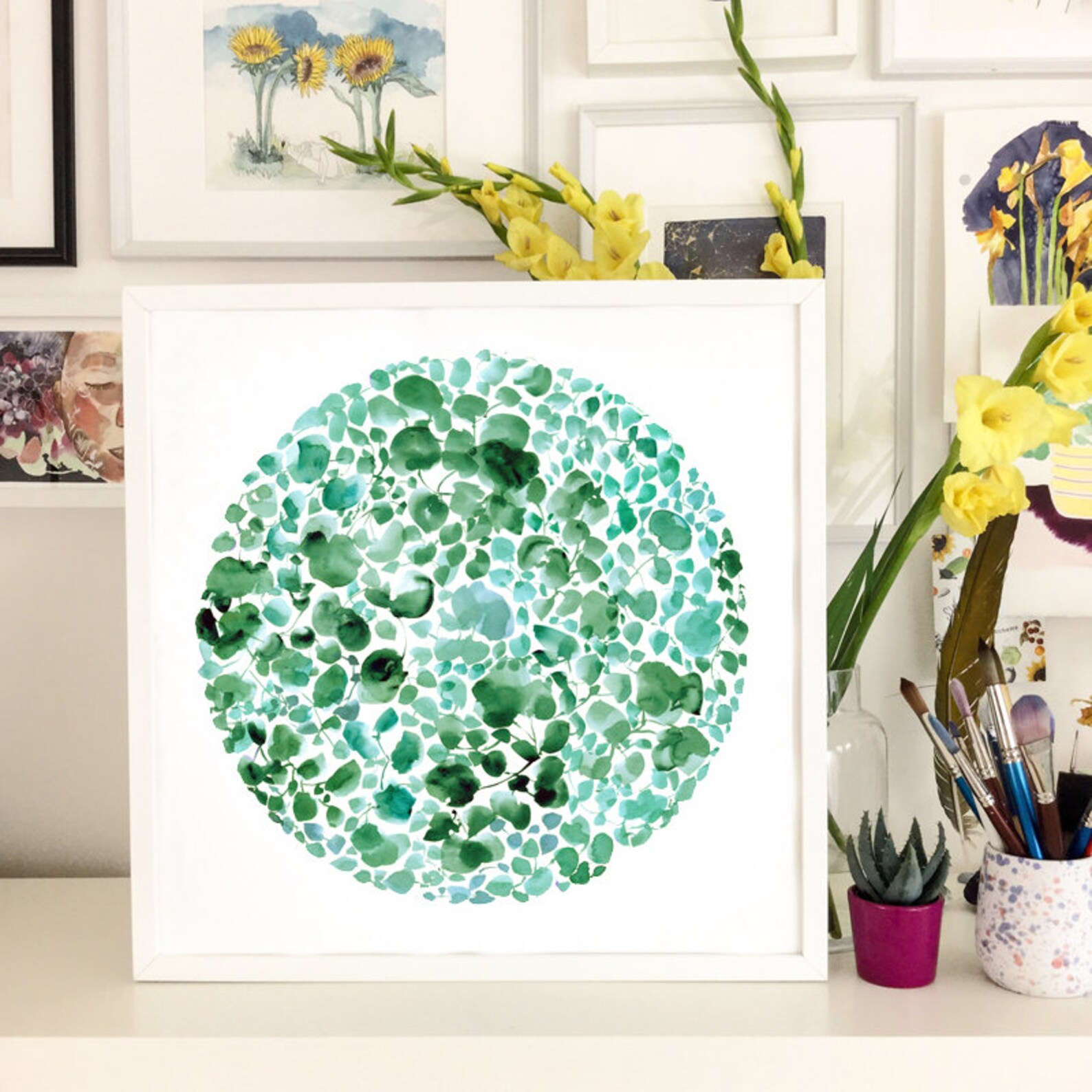 Green Botanical Circle | Modern Botanical Art Print Green Home Decor ...