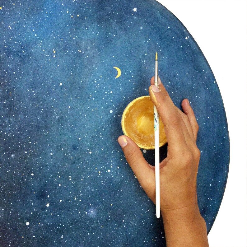 Blue Galaxy Moon Art Print | Blue Wall Art Celestial Night Sky ...